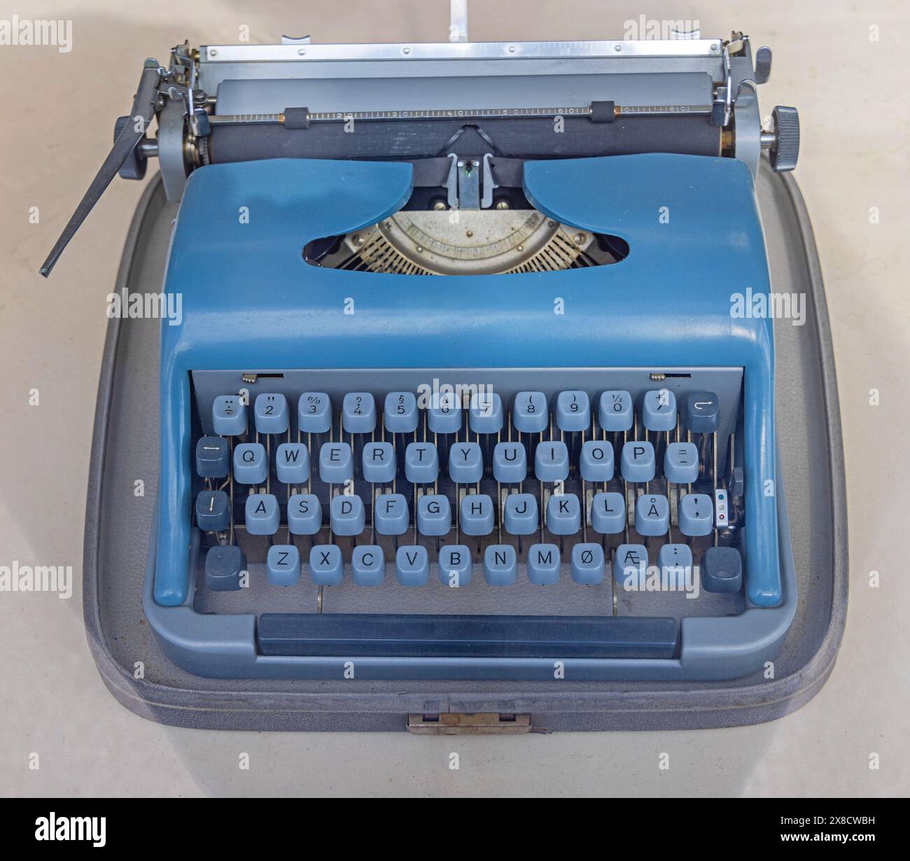 Blue Portable Typewriter Machine Obsolete Office Equipment Stock Photo ...