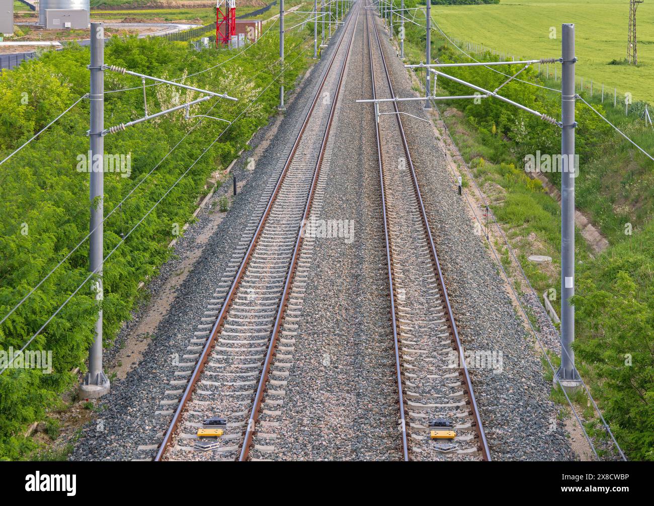 Double Tracks Straight Railway for High Speed Trains Stock Photo - Alamy