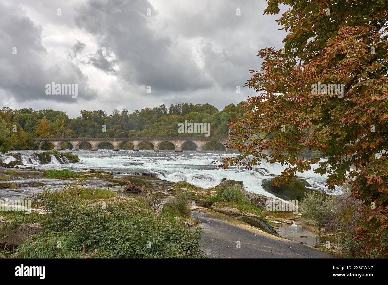 the Rhine Falls (Rheinfall) waterfall located in Neuhausen near ...