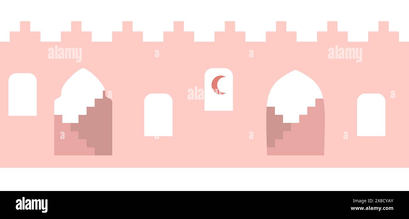 Arabic city wall shape with windows, archs, stairs. Moroccan style city ...