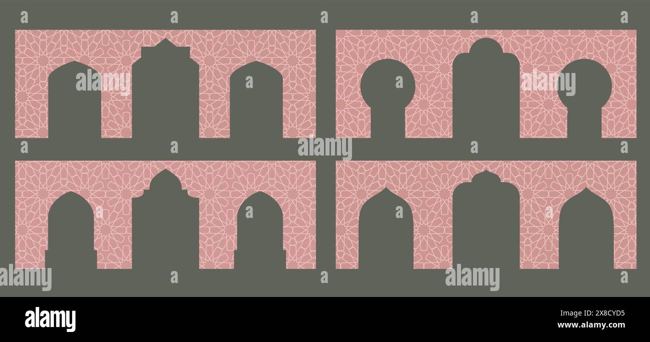 Arabic wall shapes set. Beige border with window, arc, door silhouette ...
