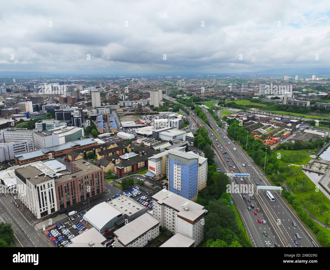 Aerial drone view of North Glasgow and M8 motorway Stock Photo - Alamy
