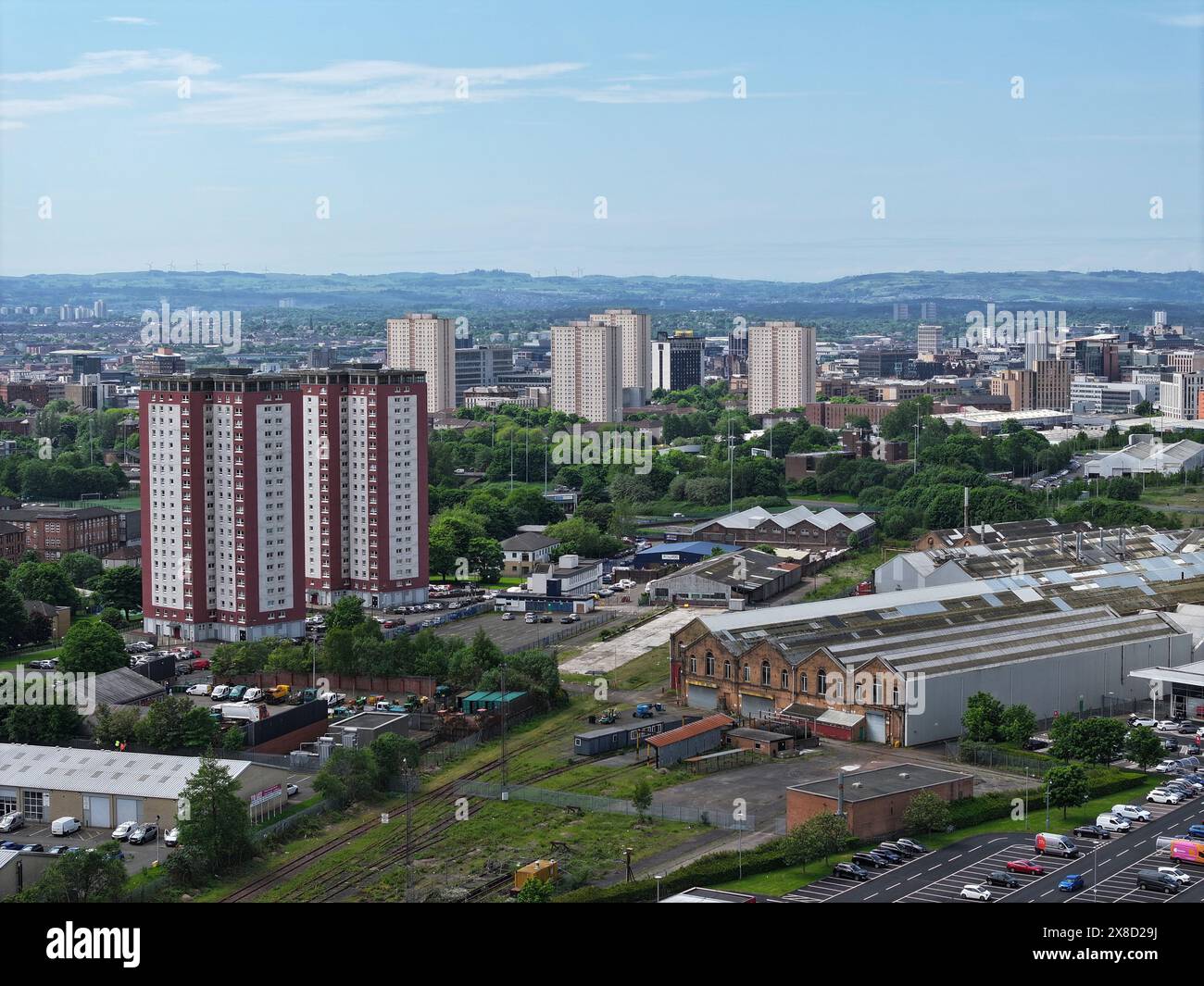 Aerial drone view of North Glasgow with St Rollox Railway Works Stock ...