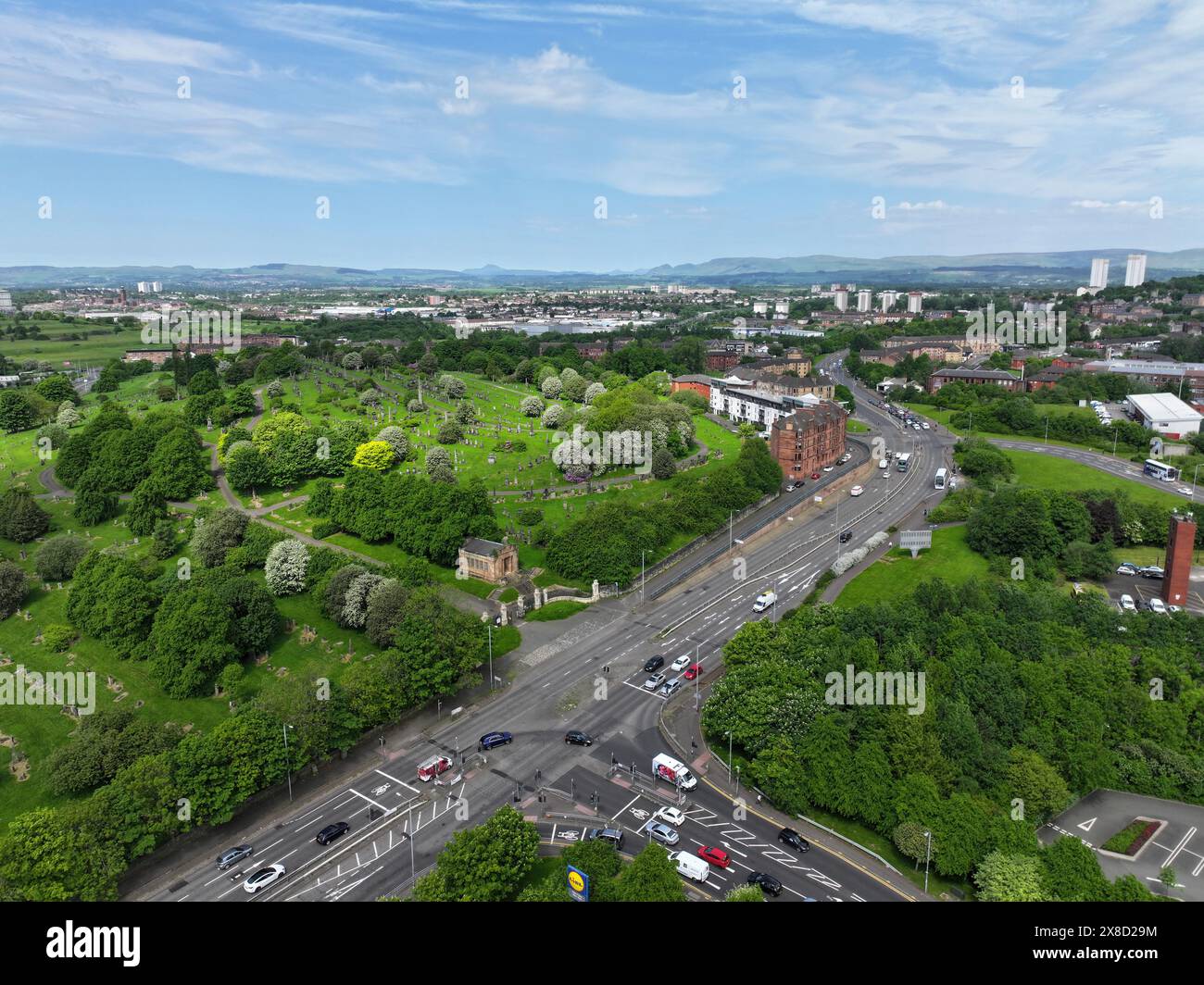Aerial drone view of Sighthill Cemetery Glasgow Stock Photo - Alamy