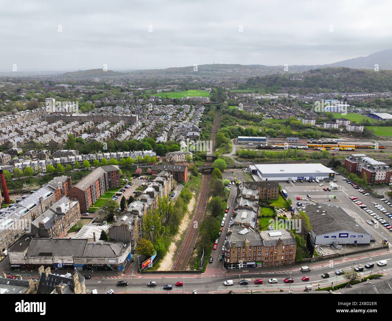 Aerial drone view of Edinburgh Western Suburbs Stock Photo - Alamy