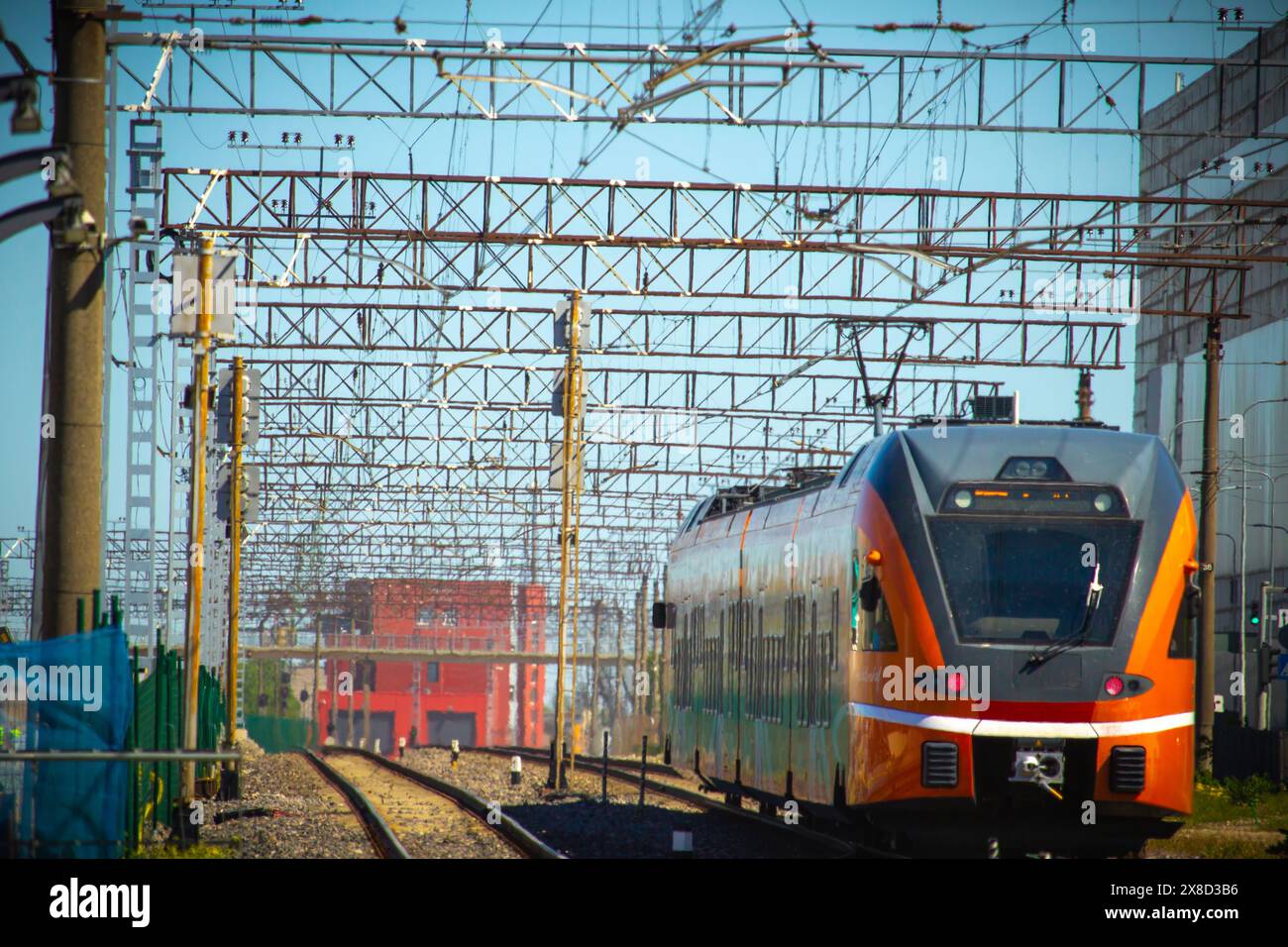 Electric wires on the railway for speed trains Stock Photo - Alamy