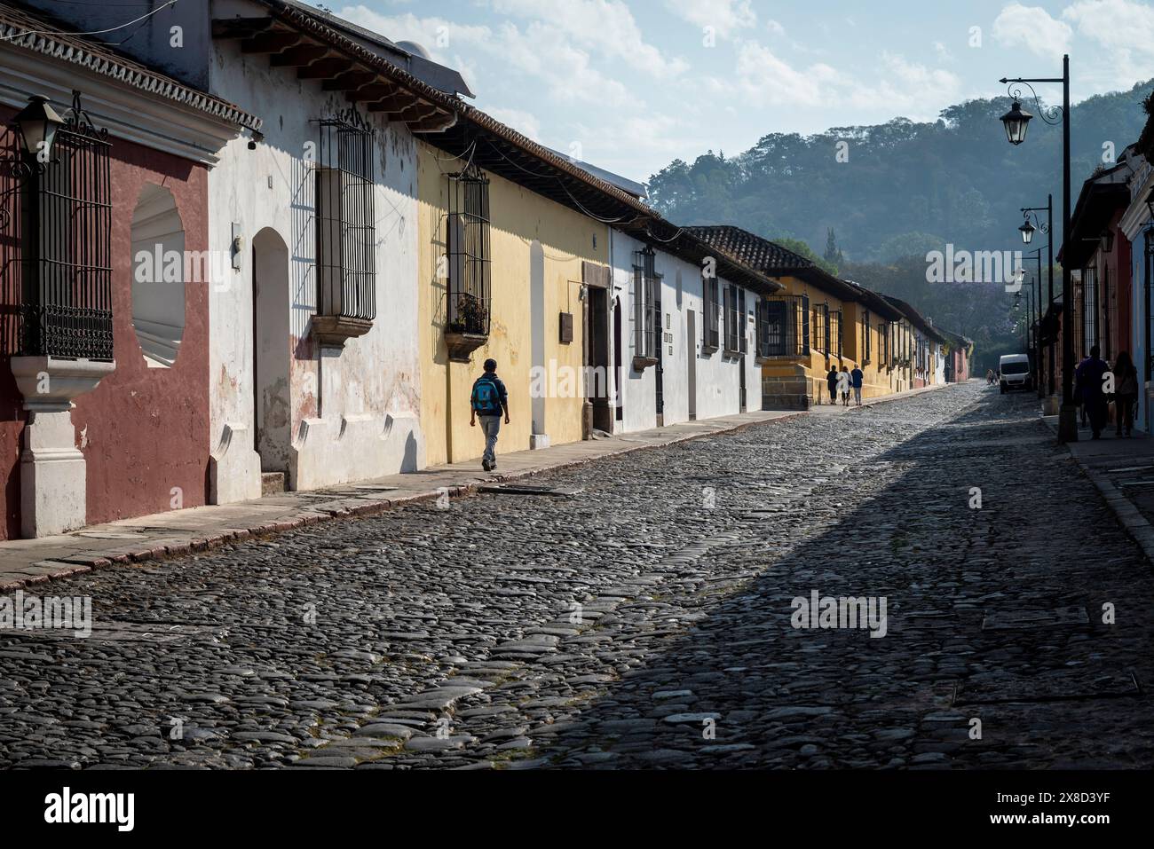 Cobblestone street and Spanish colonial-style architecture, Antigua ...