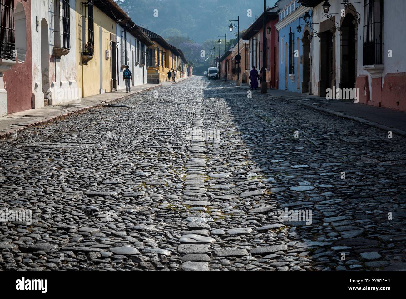 Cobblestone street and Spanish colonial-style architecture, Antigua ...