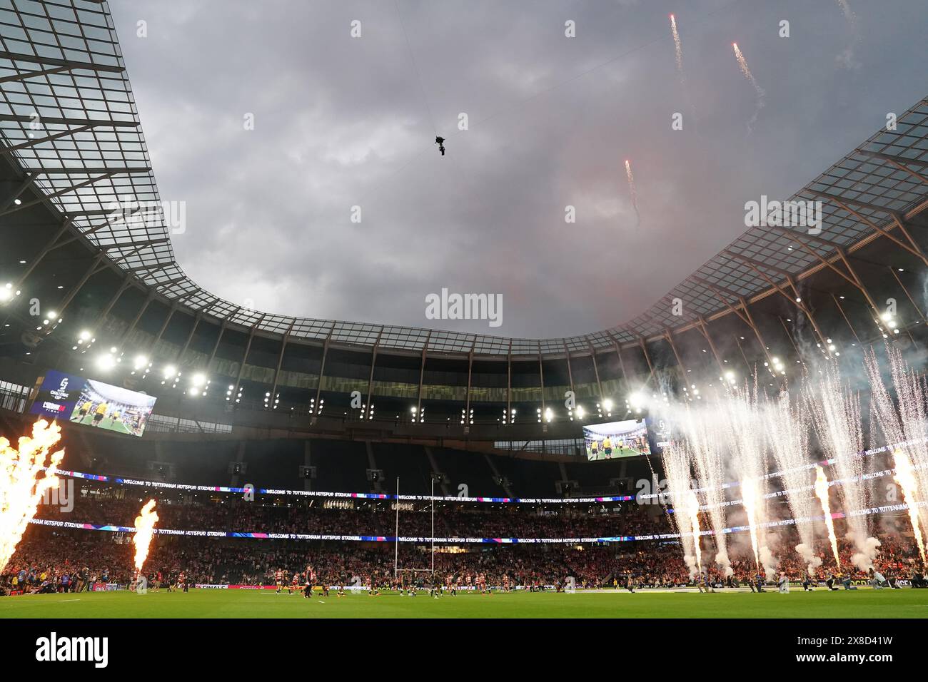 Pyrotechnics as players from both teams walk out ahead of the EPCR ...