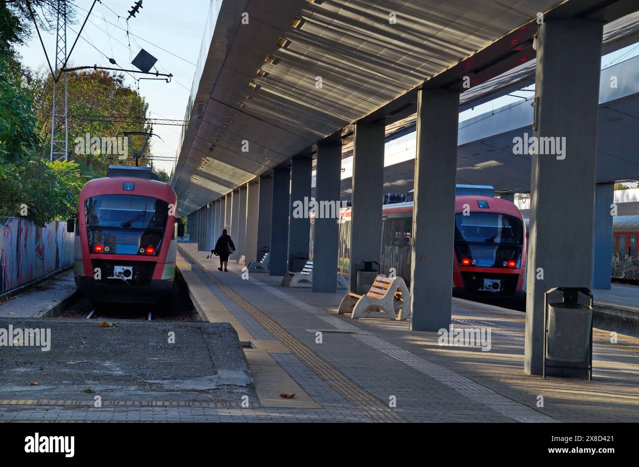 View of part of the central railway station in the city of Sofia ...