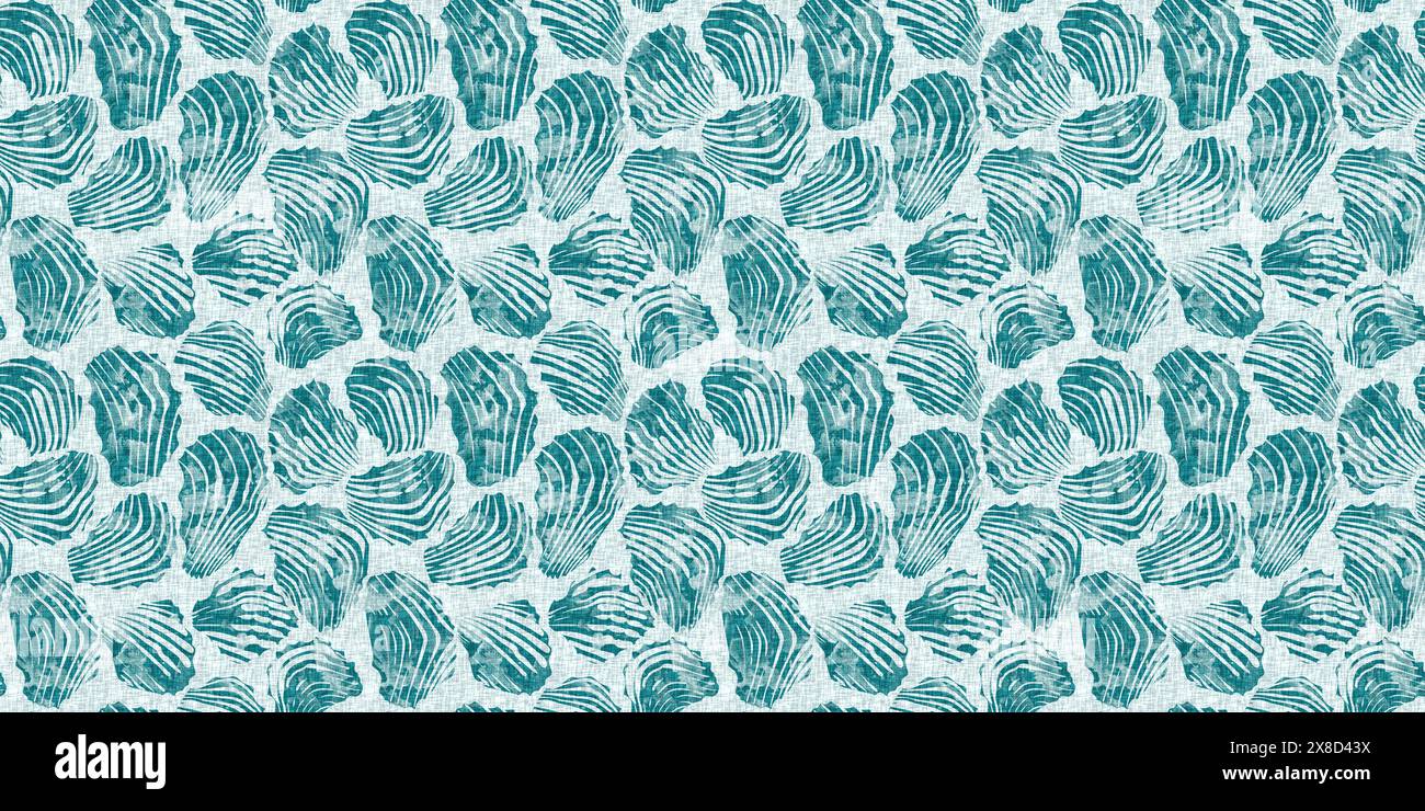 Teal turquoise blue white shell motif with linen seamless batik border ...