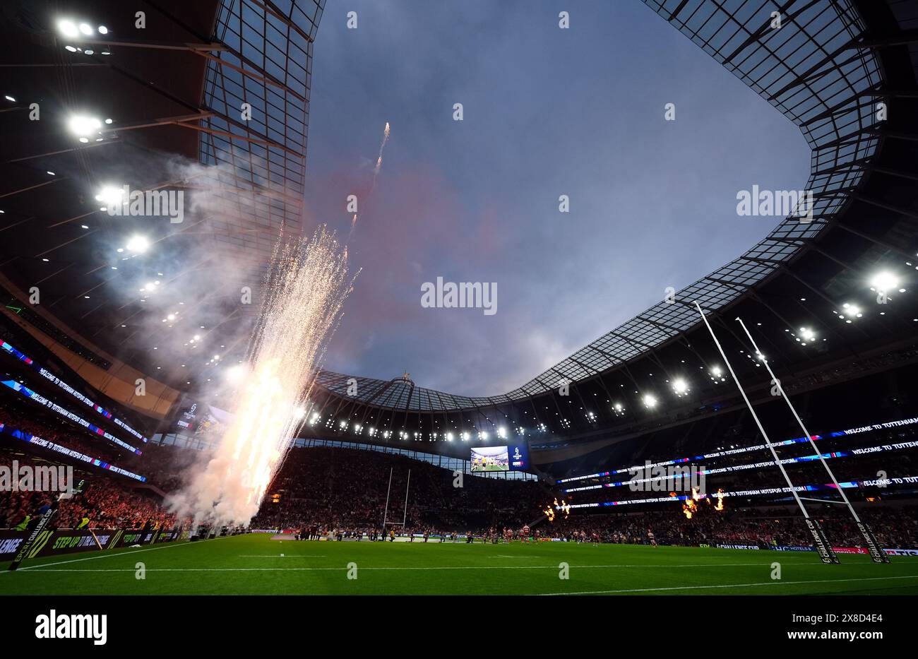 Pyrotechnics during the EPCR Challenge Cup final at the Tottenham ...