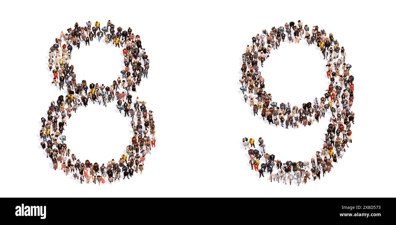 Concept or conceptual large community of people forming the fonts 8 and ...