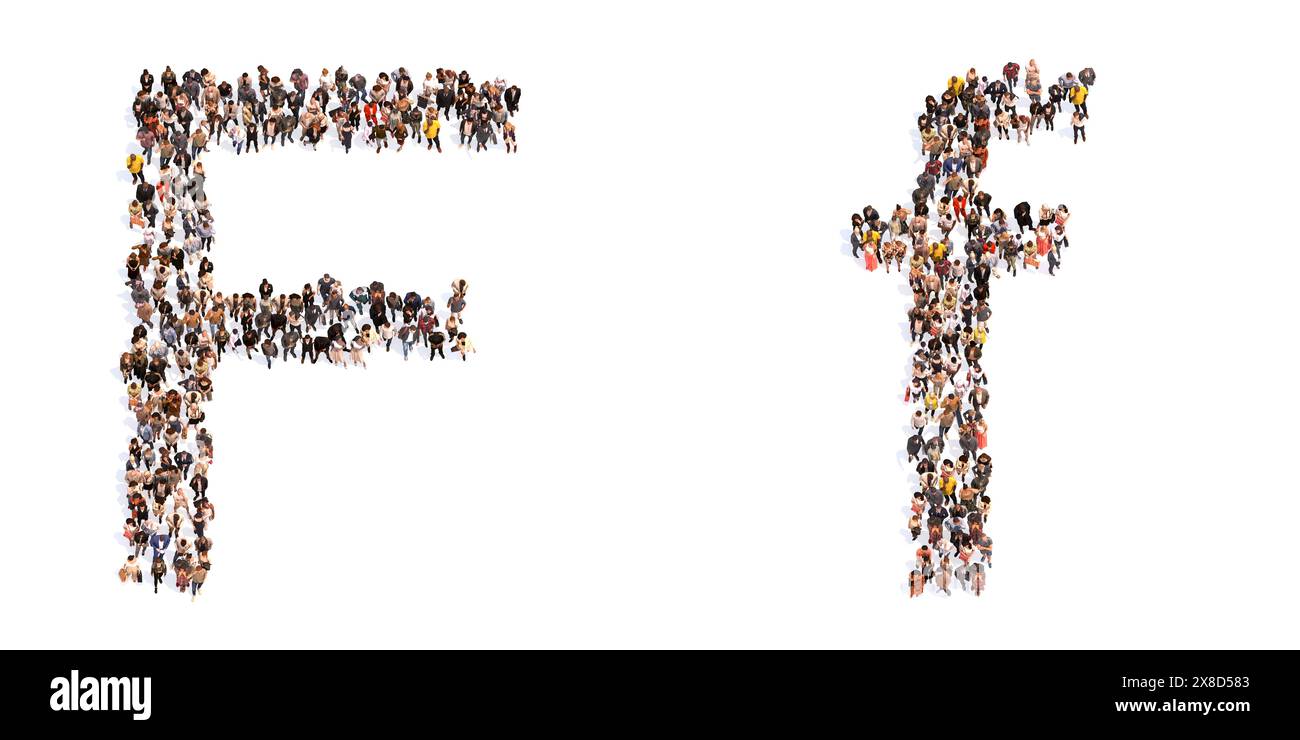 Concept or conceptual large community of people forming the font F. 3d ...