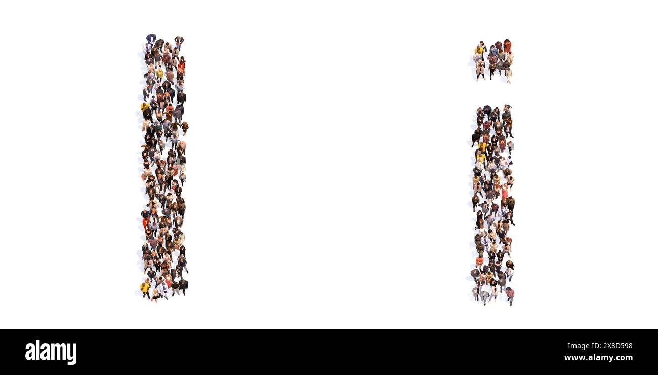 Concept or conceptual large community of people forming the font I. 3d ...