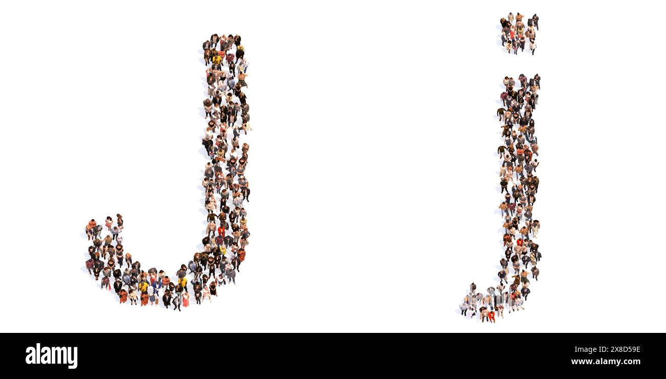 Concept or conceptual large community of people forming the font J. 3d ...