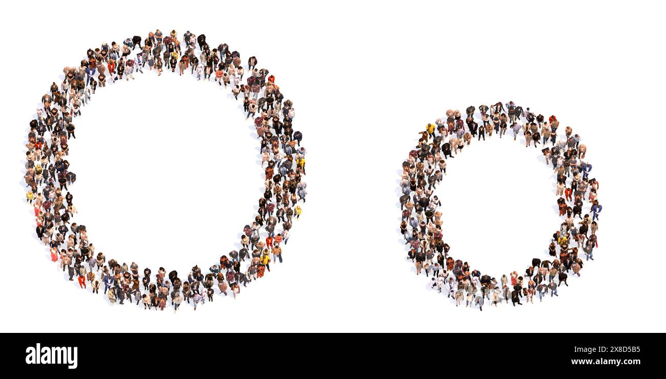 Concept or conceptual large community of people forming the font M. 3d ...