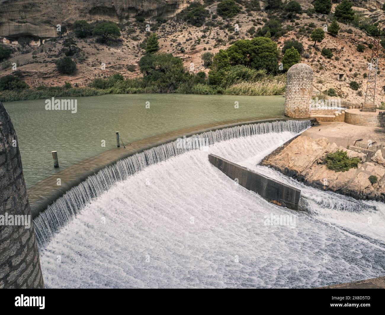 View of the dam of a hydroelectric power plant on the Guadalhorce at ...