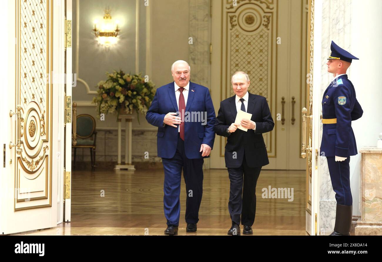 Minsk, Belarus. 24th May, 2024. Russian President Vladimir Putin, right ...