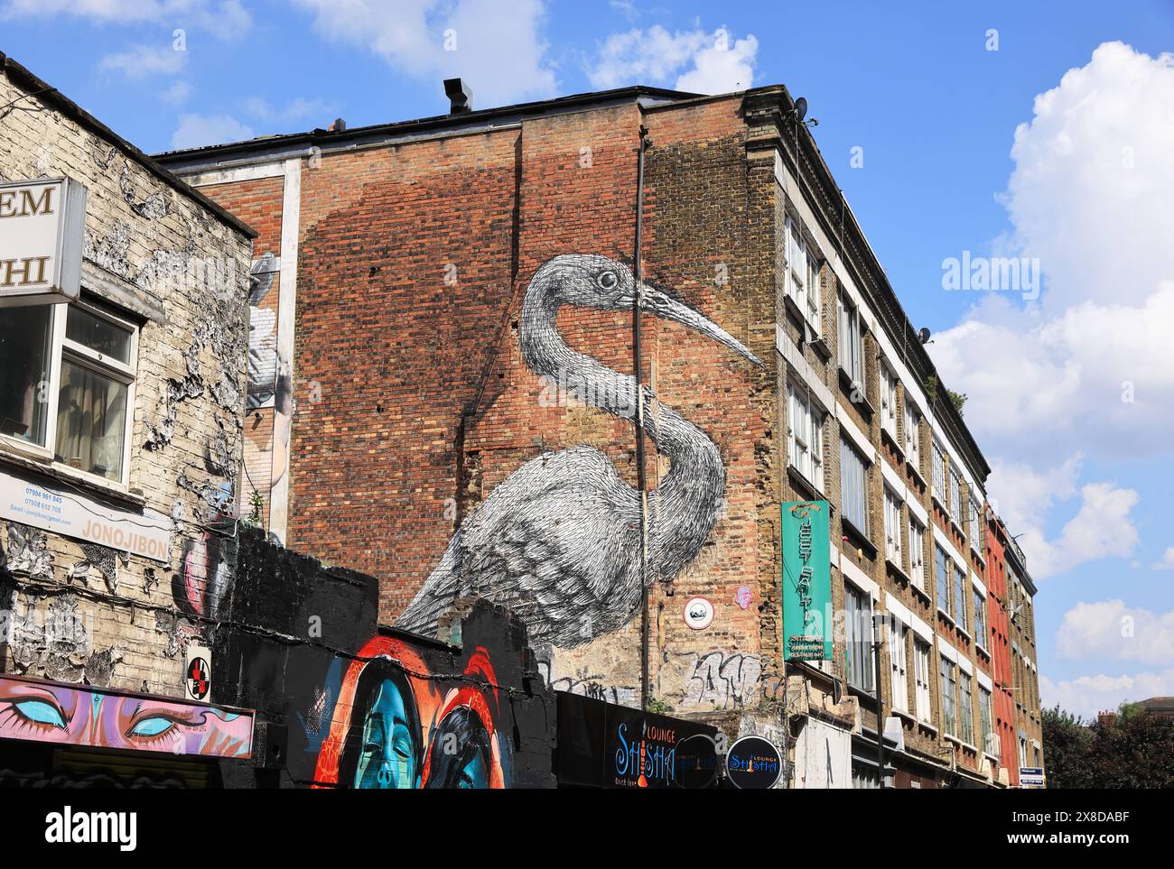 ROA the Belgian street artist painted a crane, which is sacred to ...