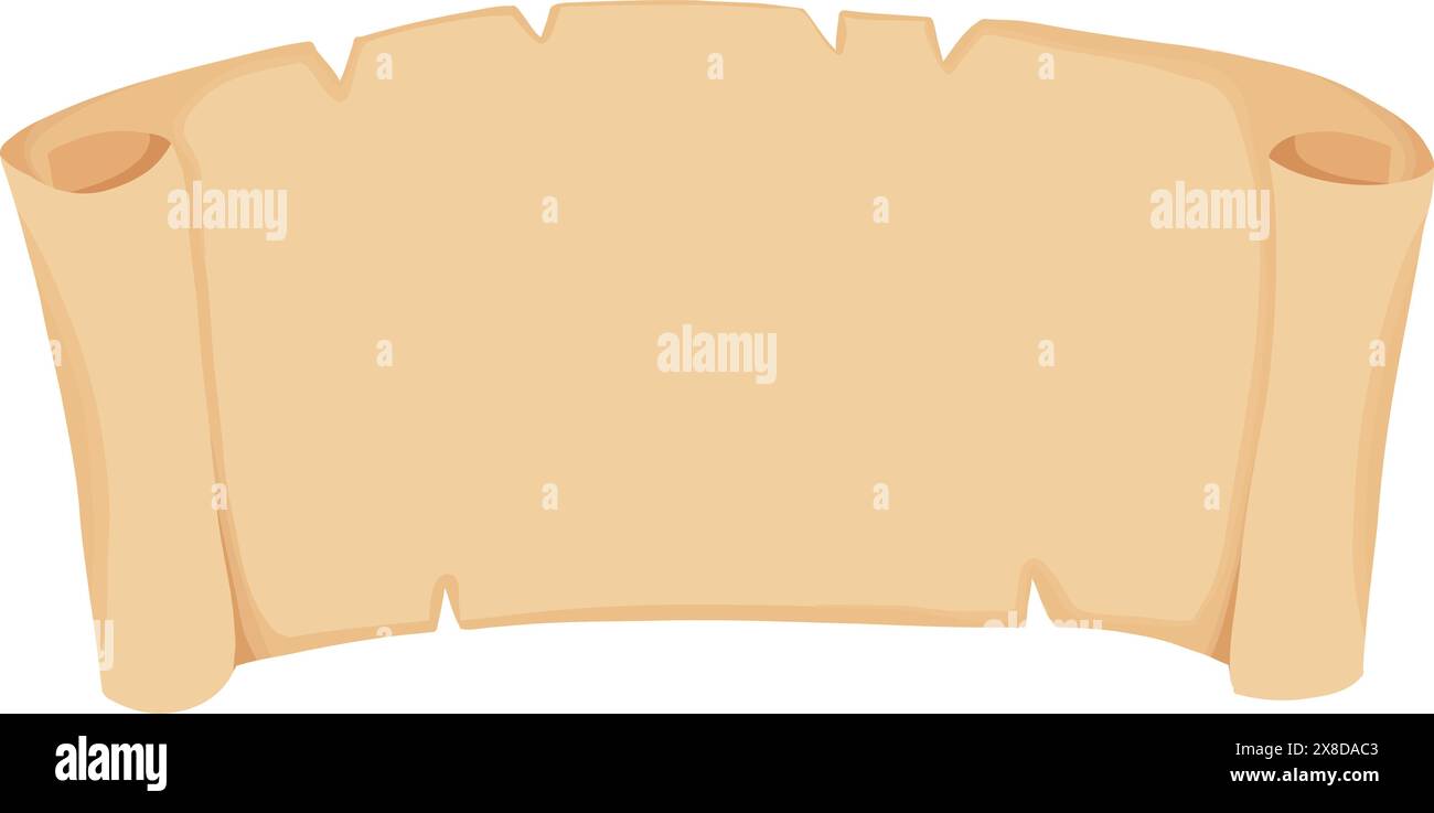 Cartoon ancient parchment scroll and old paper manuscript. Fantasy treasure map, diploma and ...