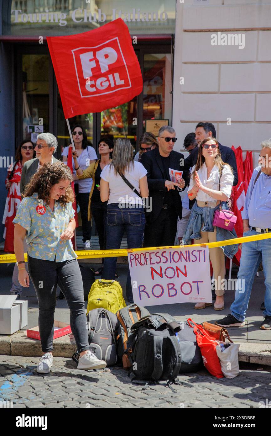 May 24, 2024, Rome, Italy: Protesters around the sign with the writing ...