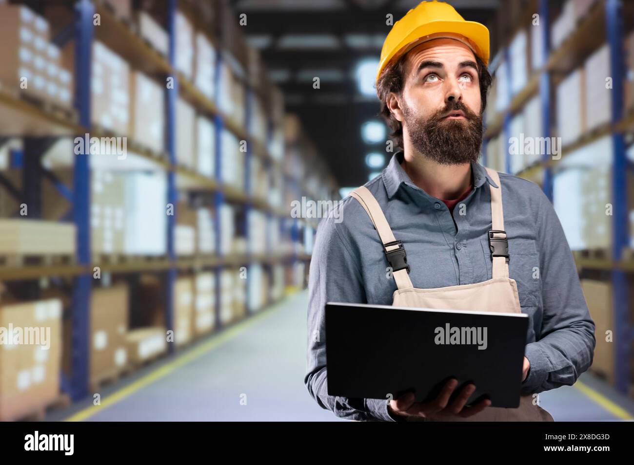 Supervisor working on cargo and merchandise inventory, verifying all ...