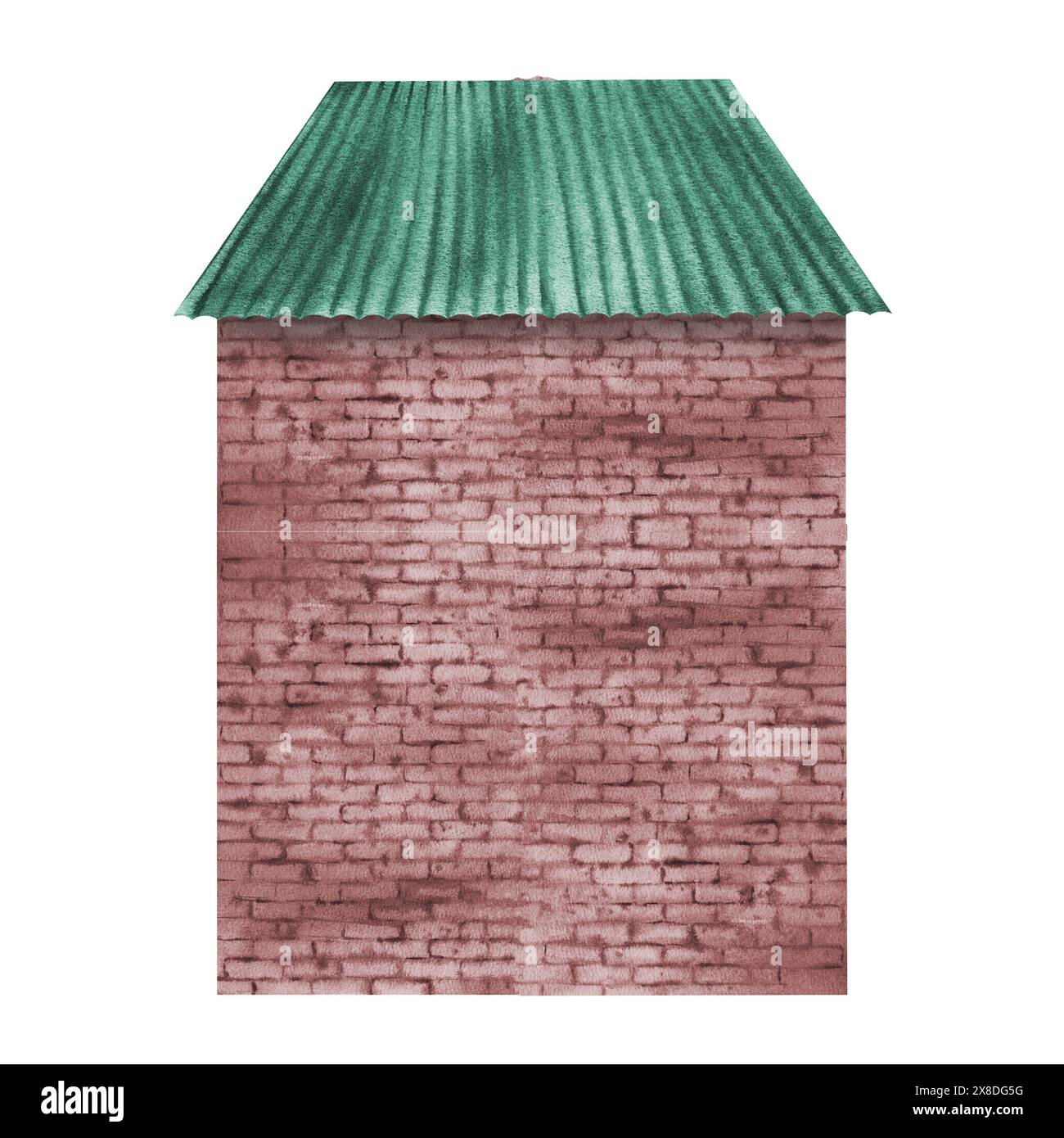 The empty facade of a brick house without windows and doors in a ...