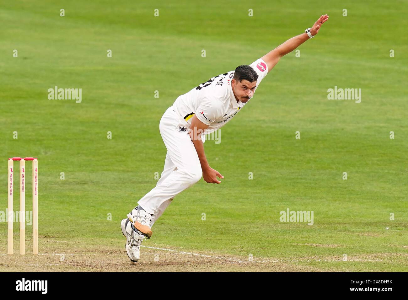 Bristol, UK, 24 May 2024. Gloucestershire's Marchant de Lange bowling ...