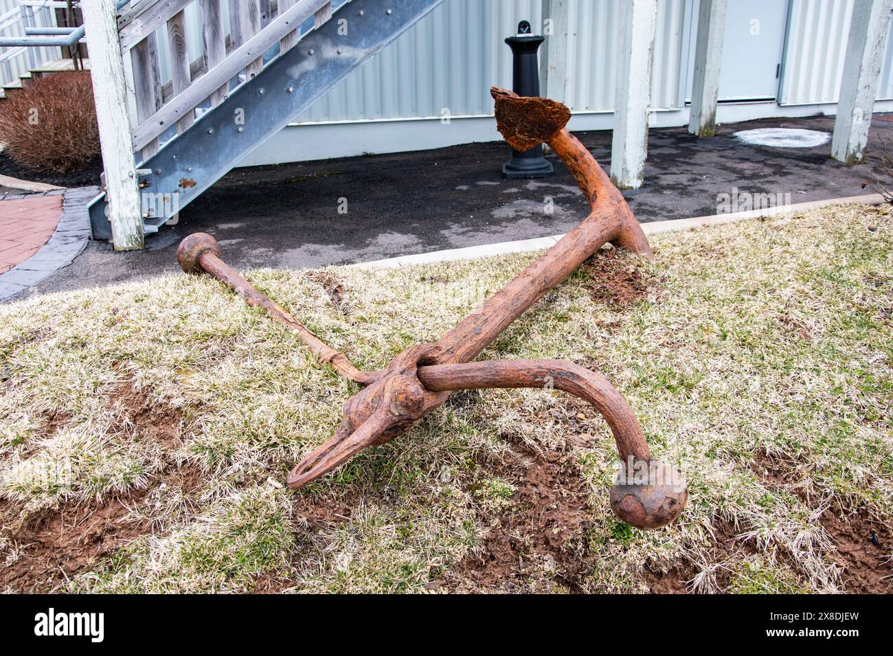 Rusty Admiralty anchor display at the wharf in Charlottetown, Prince ...