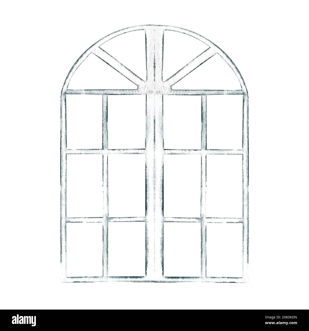 Arched window frame. Vintage white window frame. A watercolor ...