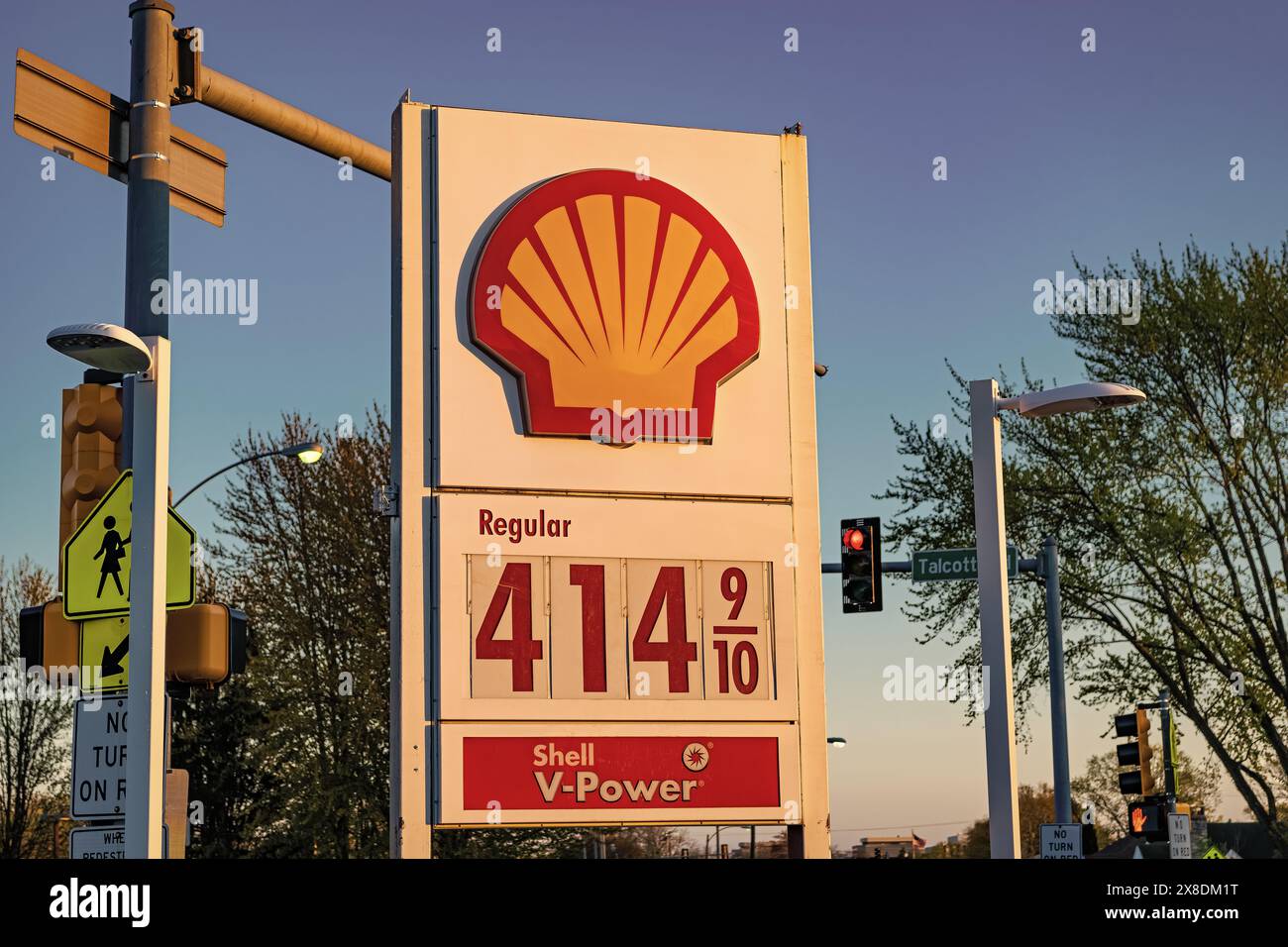 Chicago City, USA - April 26, 2023: Price of fuel at a Shell gas ...
