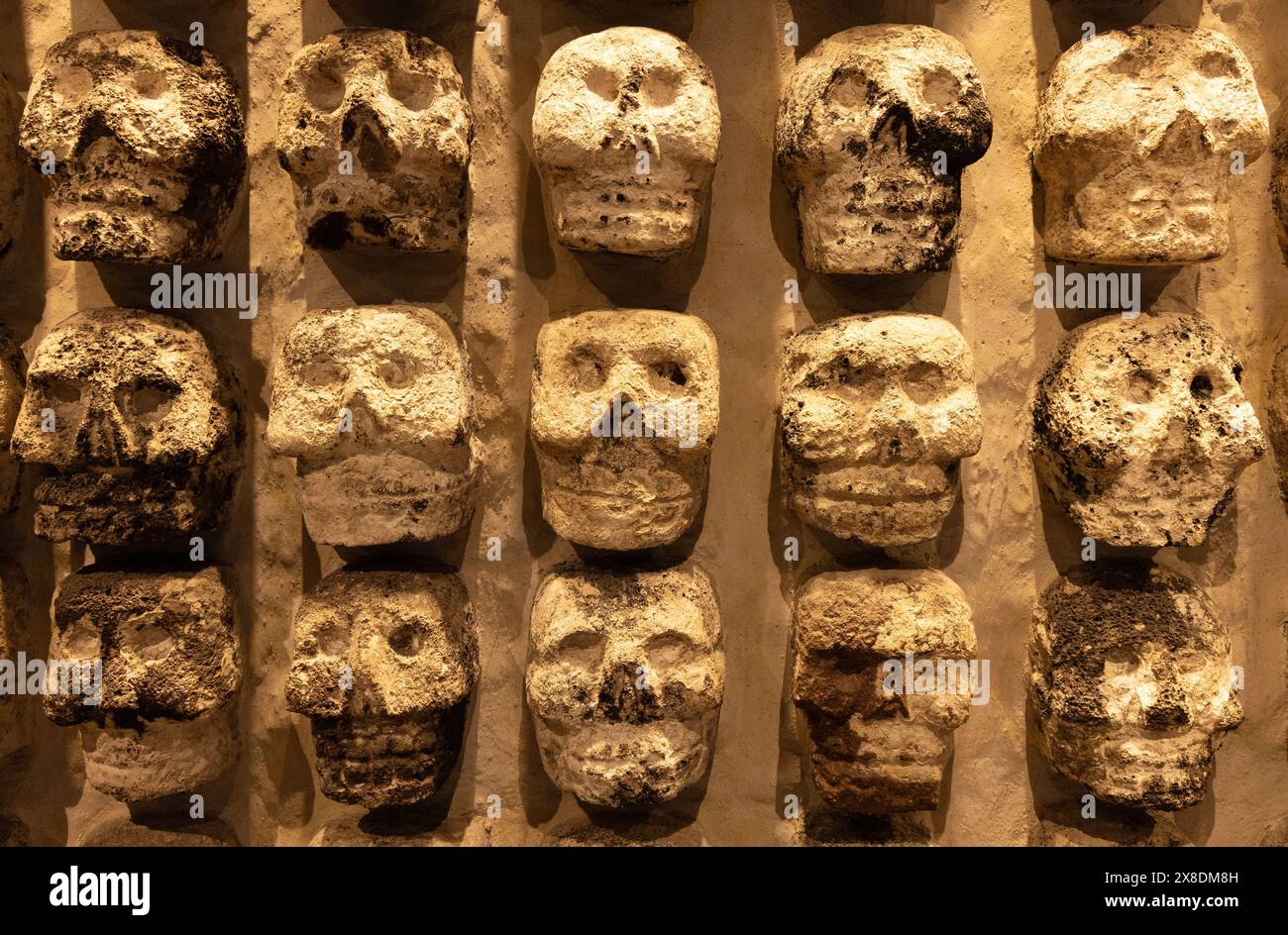 Aztec Tzompantli, or Aztec Skull rack - with sculptures of human skulls ...