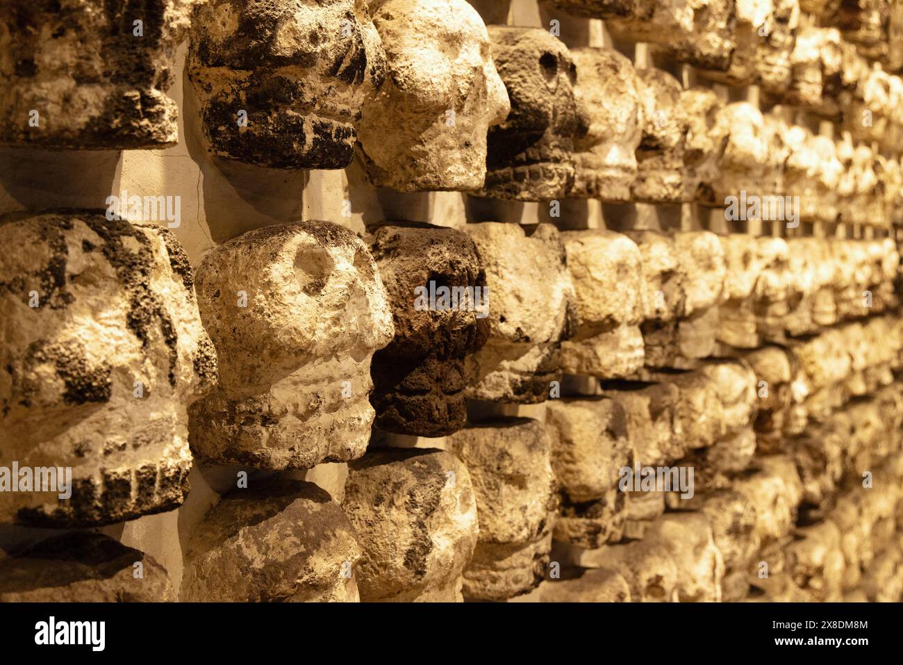 Aztec Tzompantli, or Aztec Skull rack - with sculptures of human skulls ...