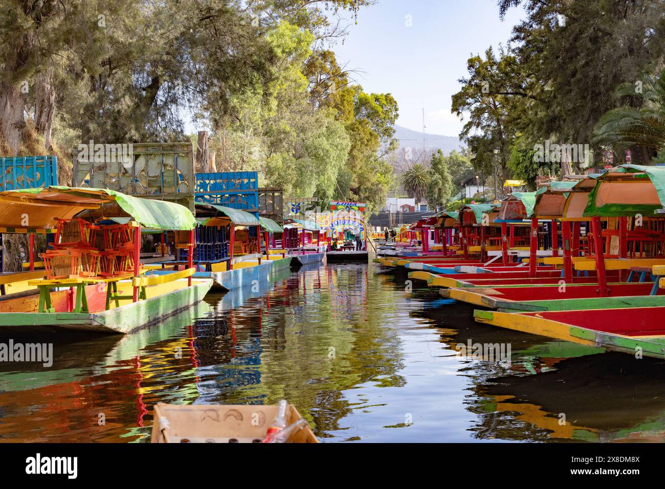 Xochimilco Mexico. Colourful boats on the Xochimilco floating gardens ...