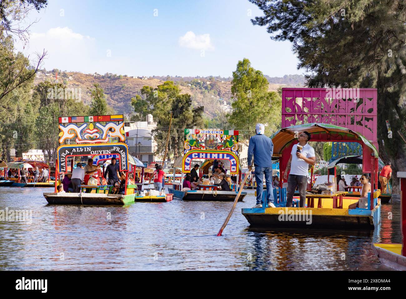 Xochimilco Mexico. Colourful boats on the Xochimilco floating gardens ...