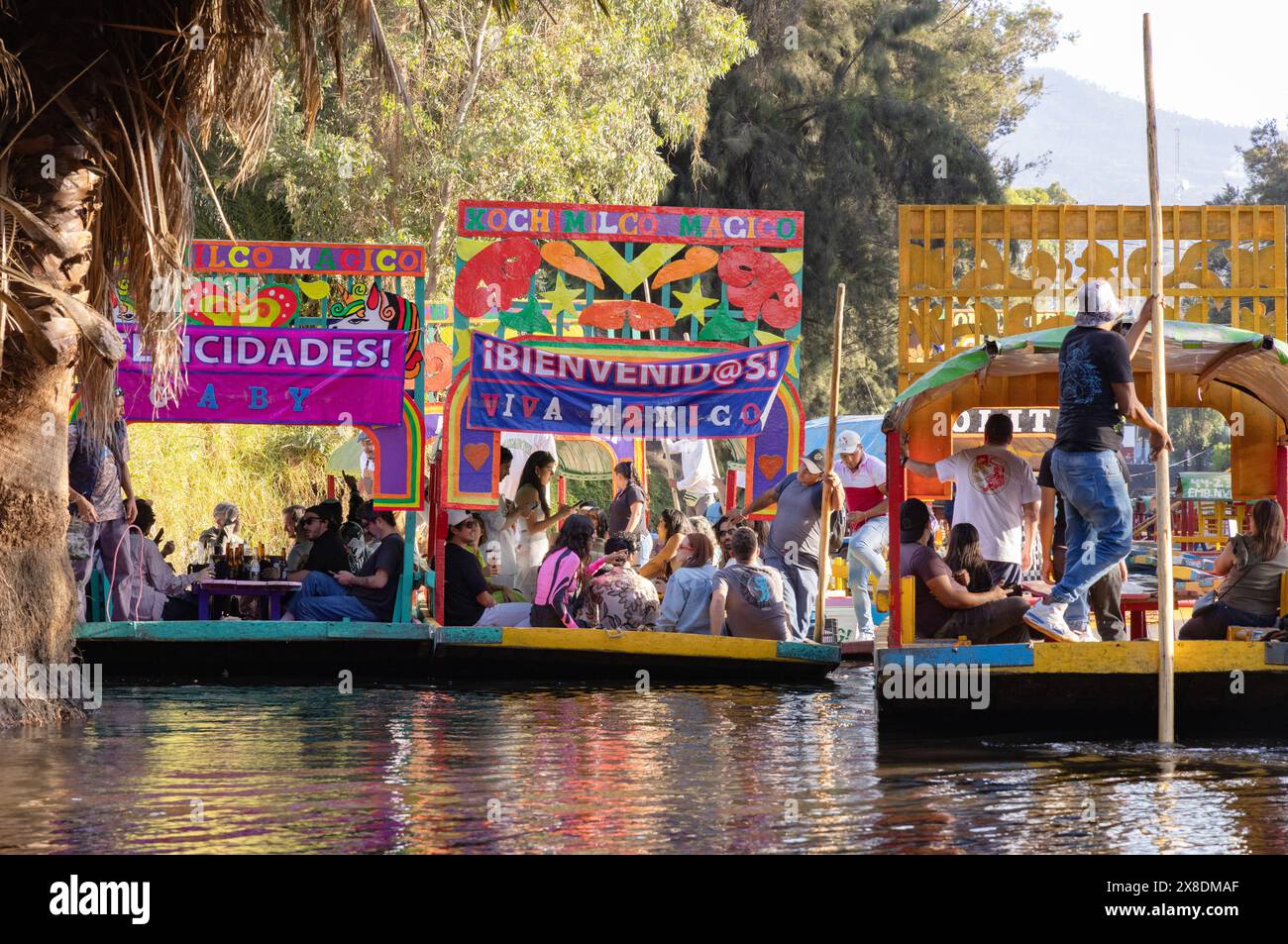Xochimilco Mexico. Colourful boats on the Xochimilco floating gardens ...
