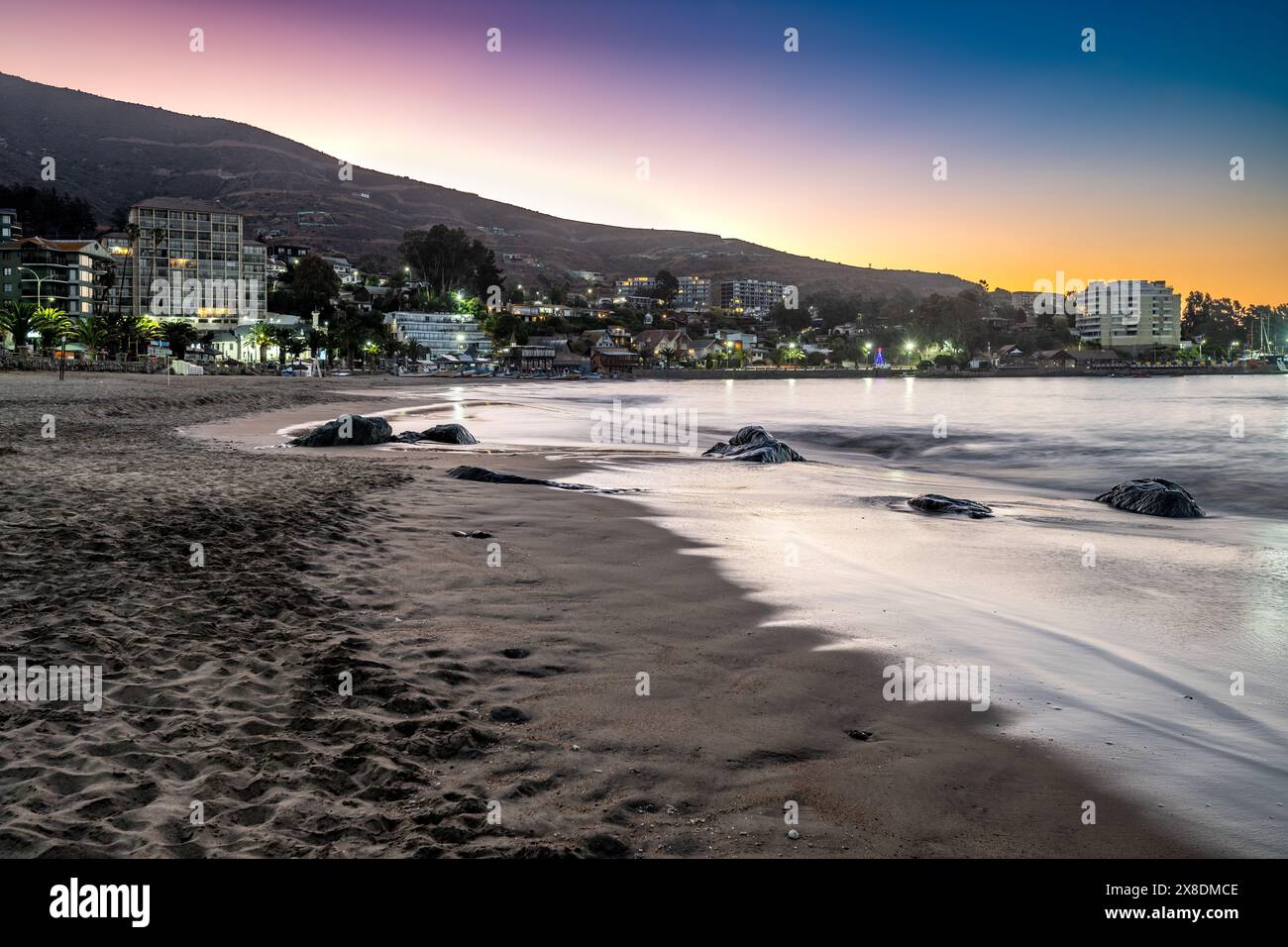 Papudo, Region de Valparaiso, Chile: Dusk settles over the quaint ...