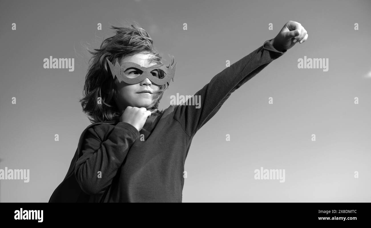 Superhero child boy concept for childhood, imagination and aspirations ...
