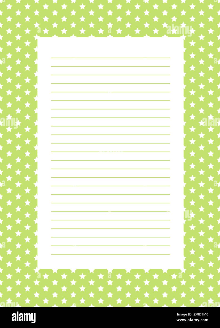 Letter classic writing line paper with white stars on green background ...