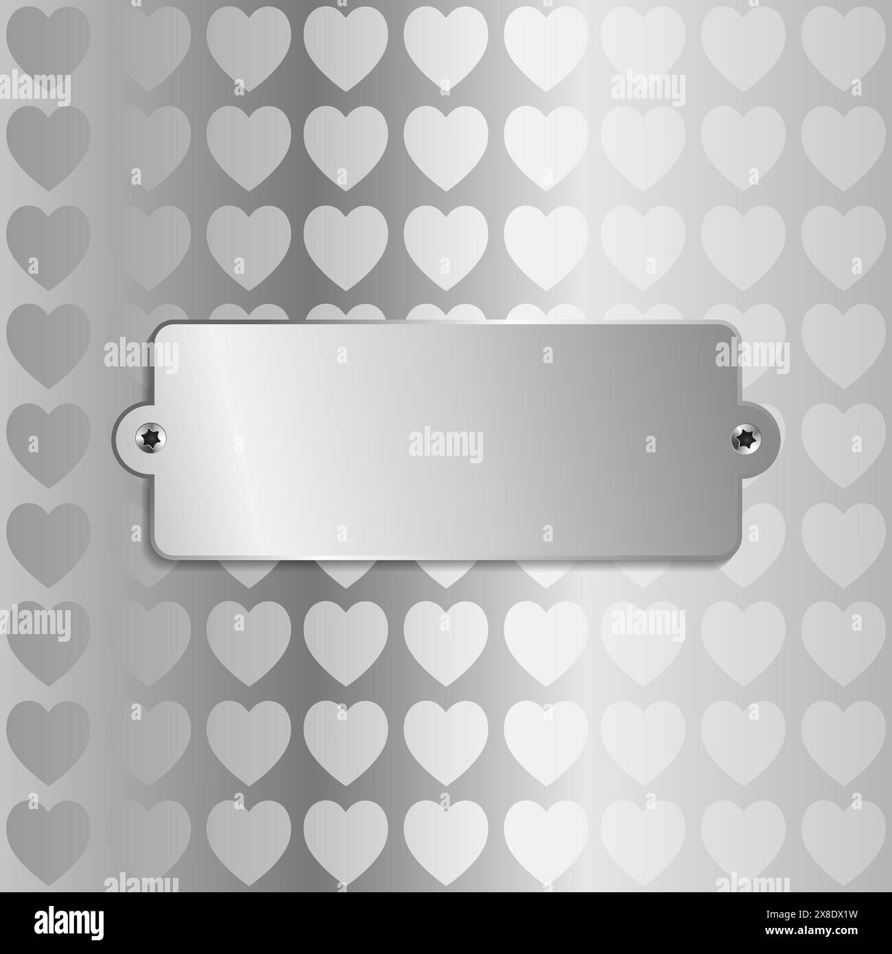 3D Name Engraving silver plate on silver background with hearts ...