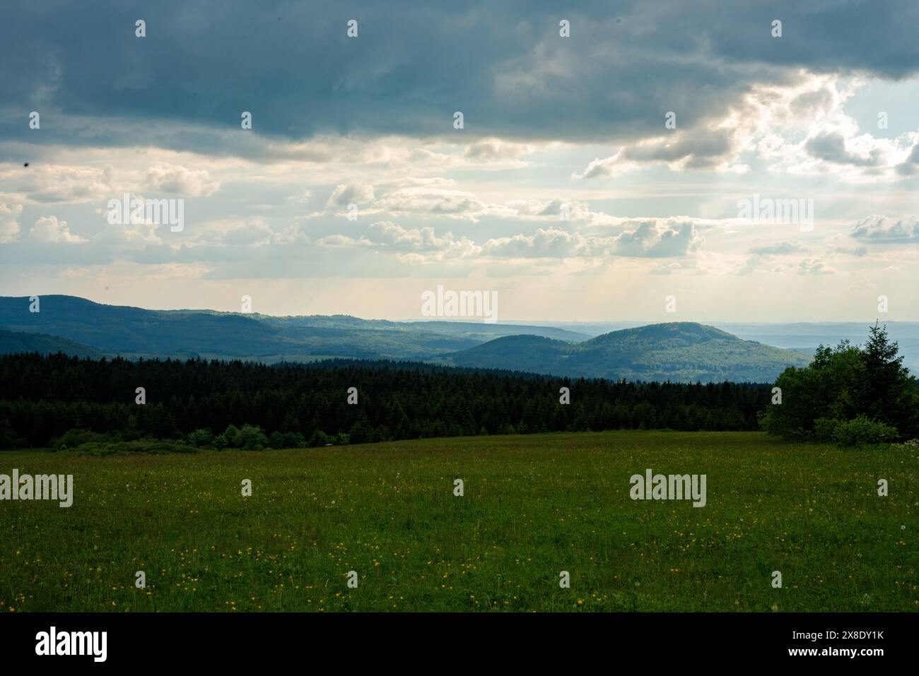 rhön, landscape, clouds, fog, field, storm, weather, landscape, nature ...