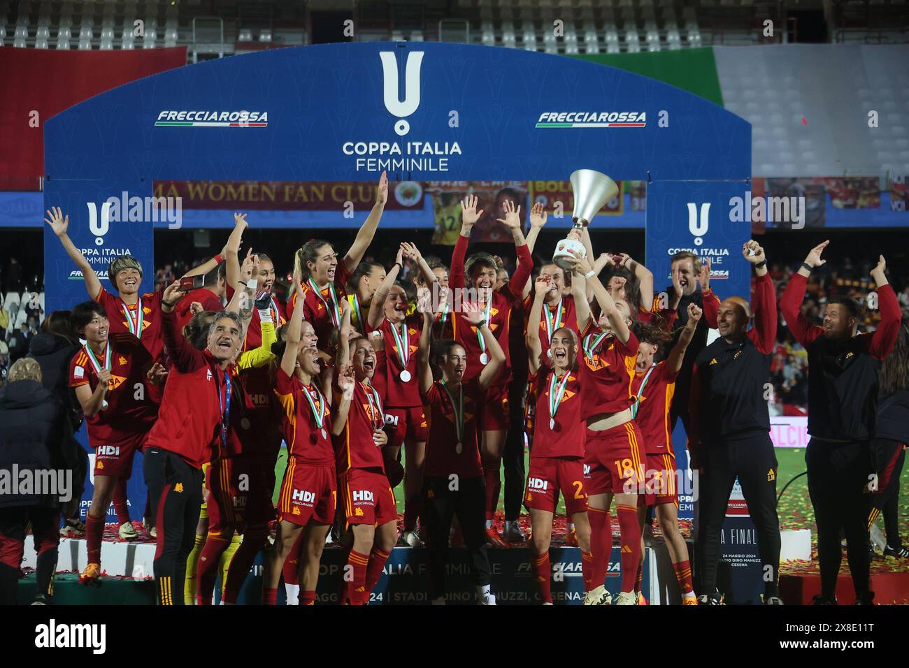 Cesena, Italia. 25th May, 2024. Roma's women's team celebrate the ...