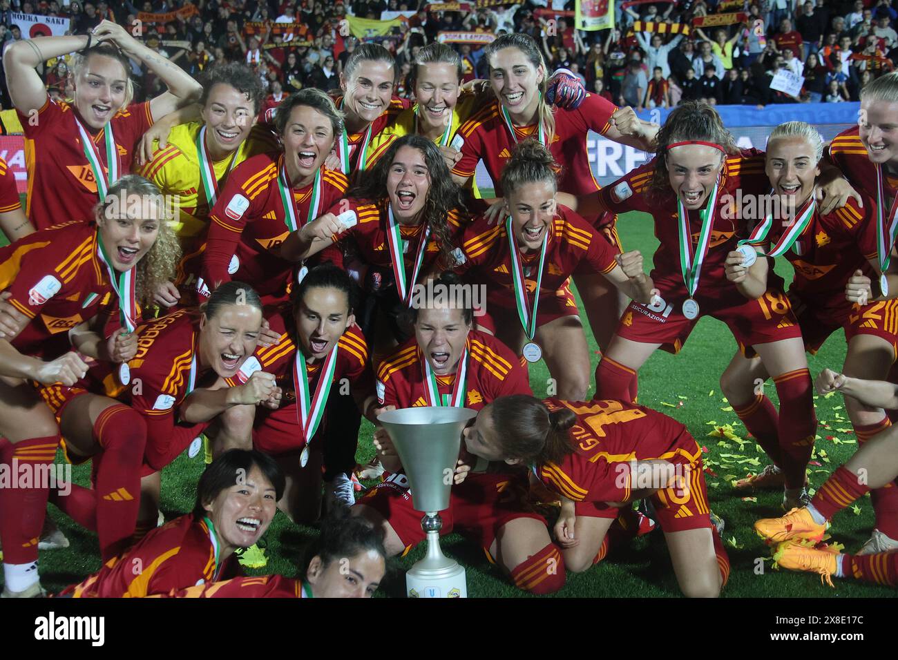 Cesena, Italia. 25th May, 2024. Roma's women's team celebrate the ...