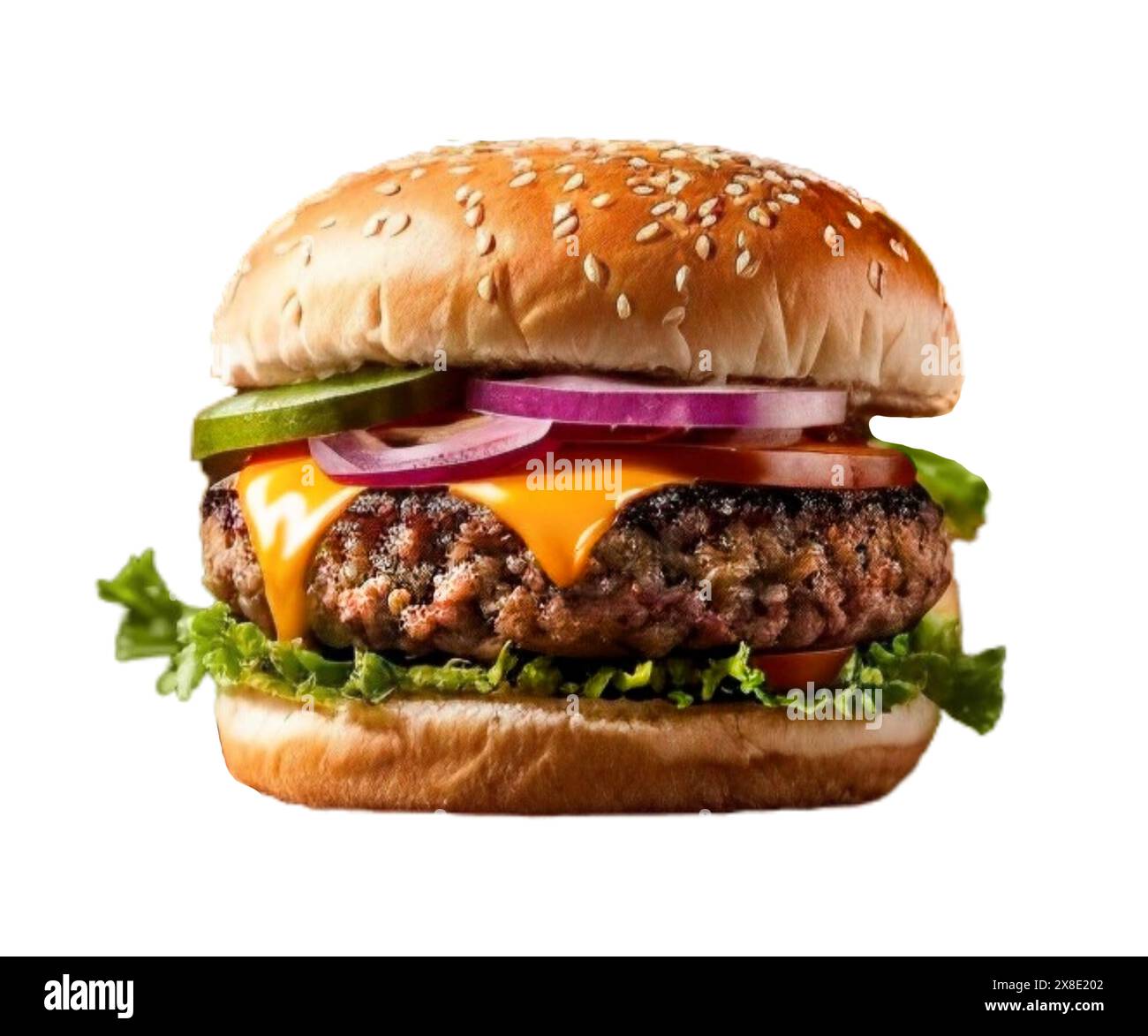 fresh tasty hamburger Classic cheeseburger with beef patty, pickles ...