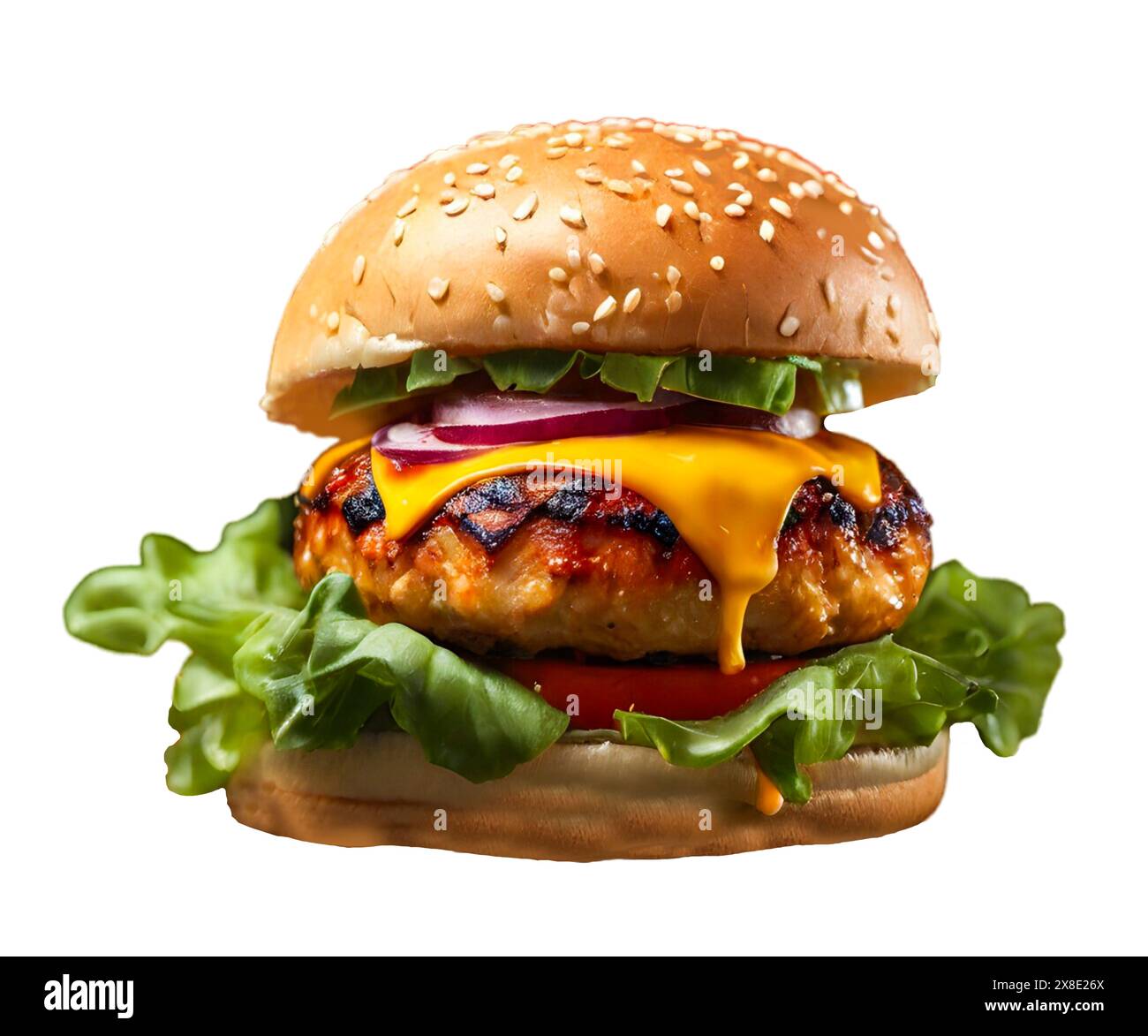 Chicken burger, delicious double burger with crispy chicken meat, salad ...