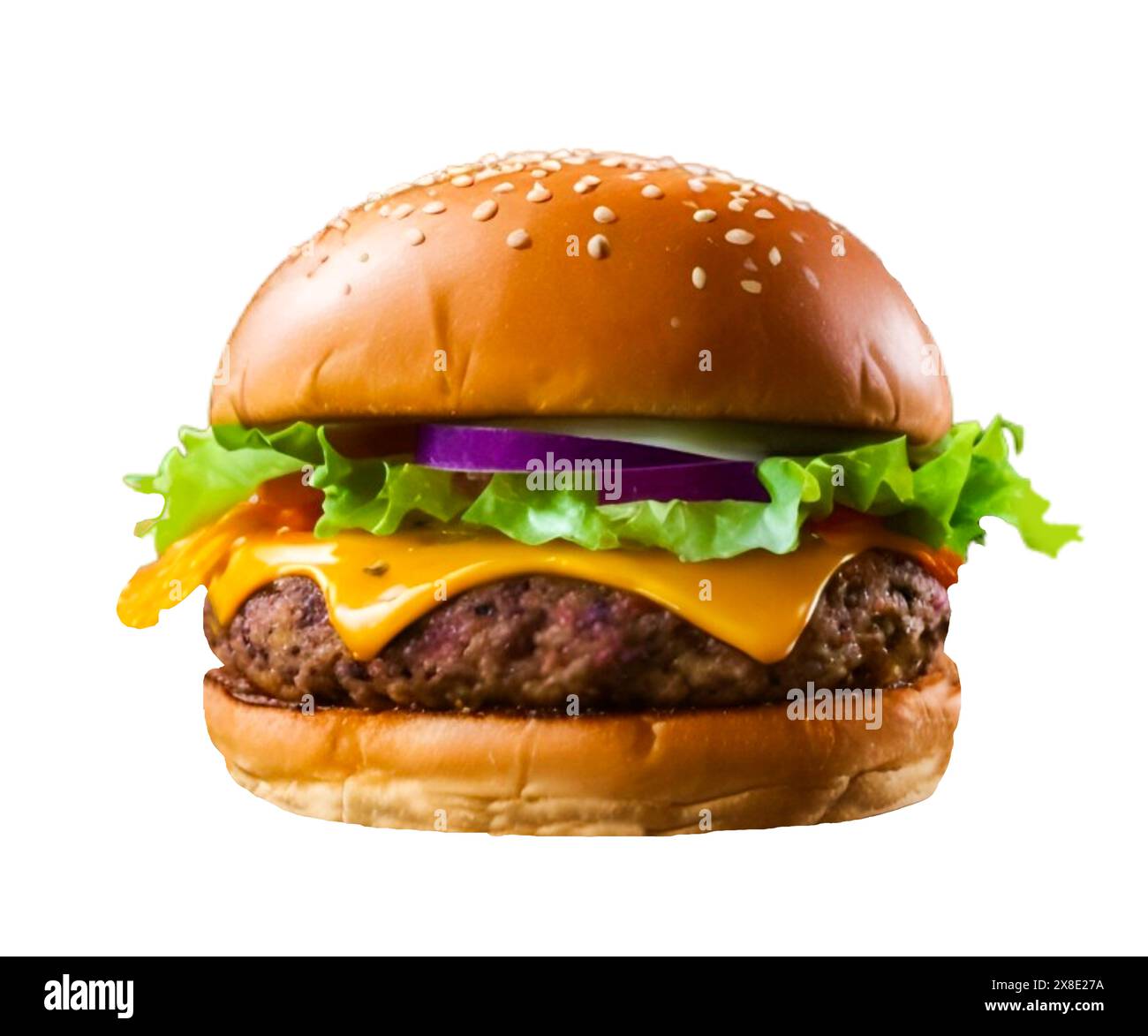 fresh tasty hamburger Classic cheeseburger with beef patty, pickles ...