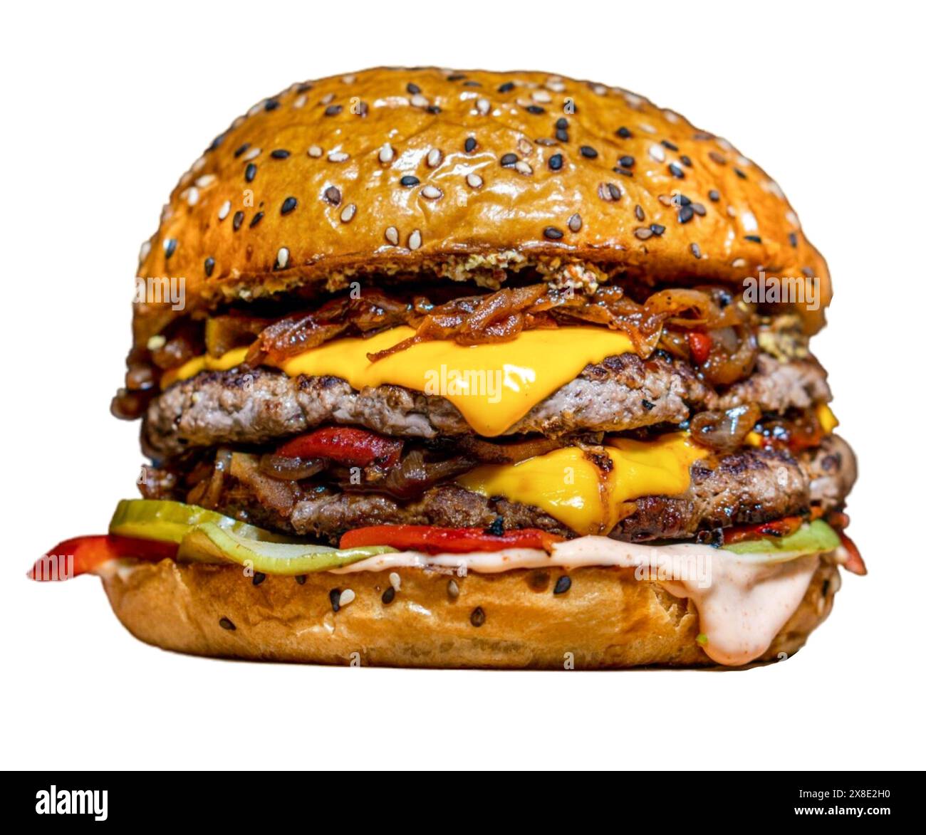 fresh tasty hamburger Classic cheeseburger with beef patty, pickles ...