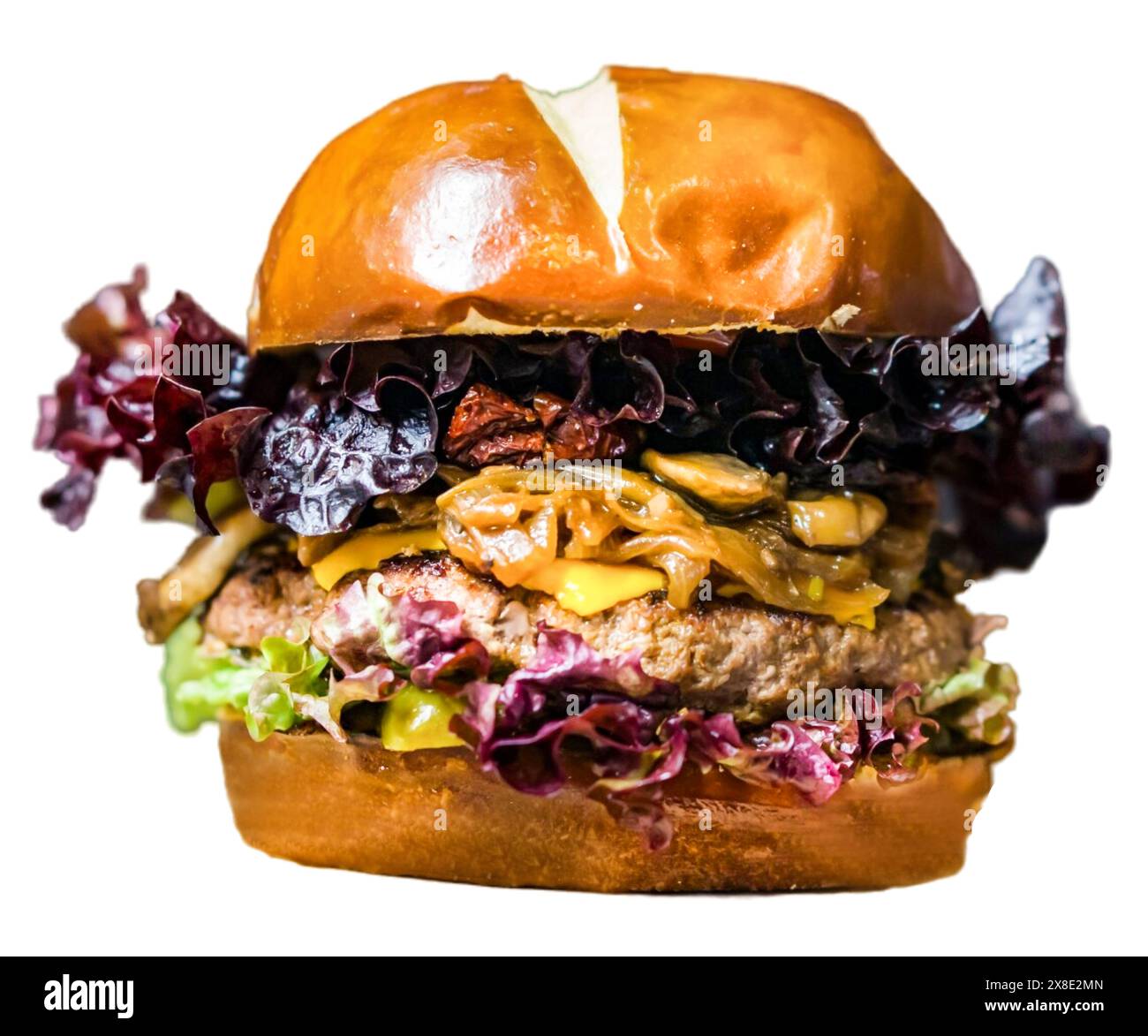 Chicken burger, delicious double burger with crispy chicken meat, salad ...