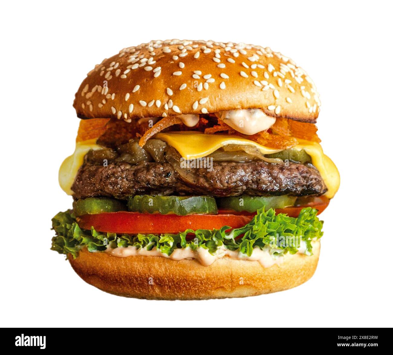 fresh tasty hamburger Classic cheeseburger with beef patty, pickles ...